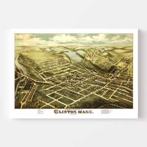 Clinton Map 1876, Vintage Clinton Map, Old Clinton Massachusetts Art ...