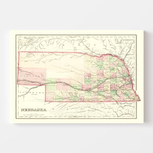 Nebraska Map 1876 Old Map of Nebraska Art Vintage Print Framed Wall Art ...