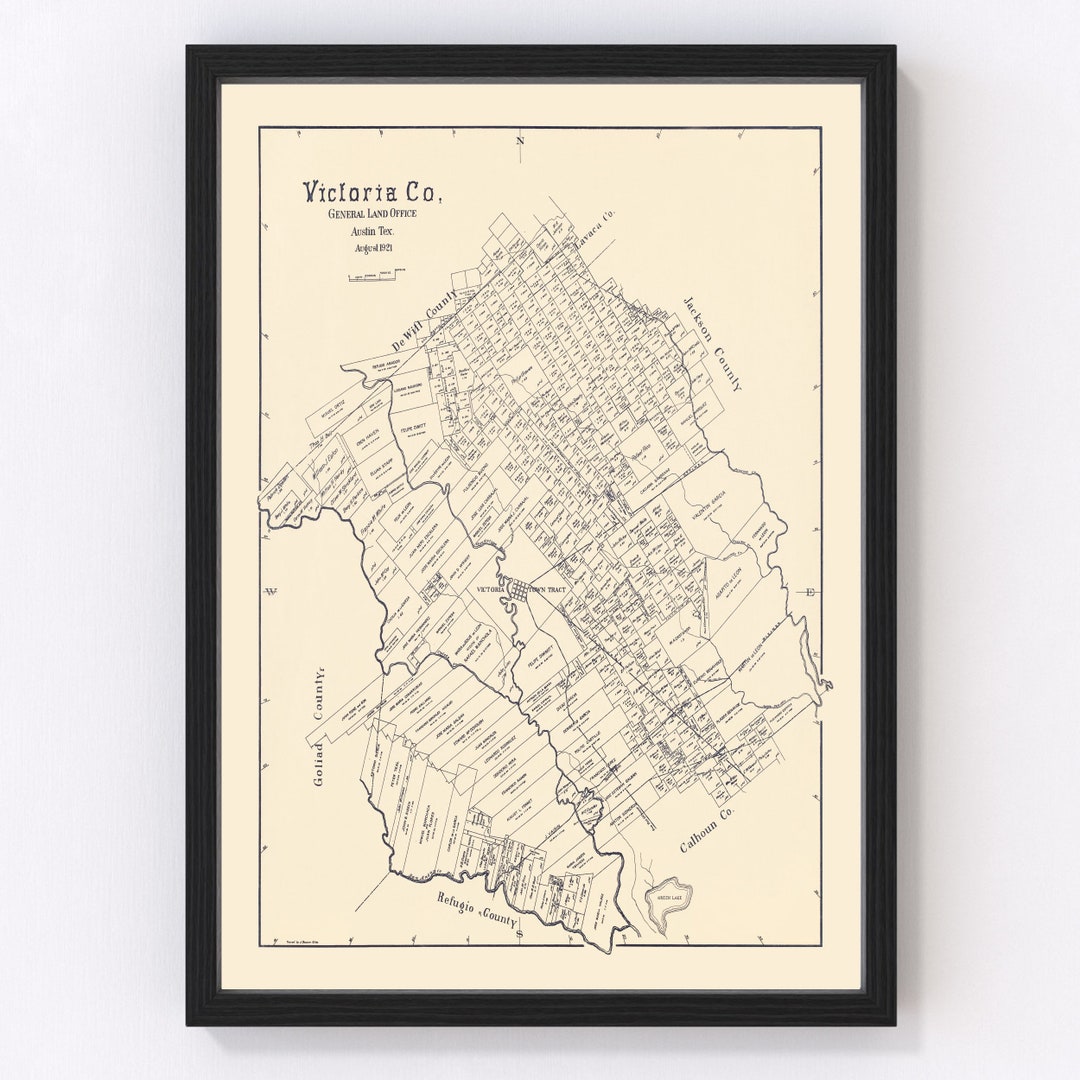 Victoria County TX Map 1921 Old Map of Texas Art Vintage Print Framed ...