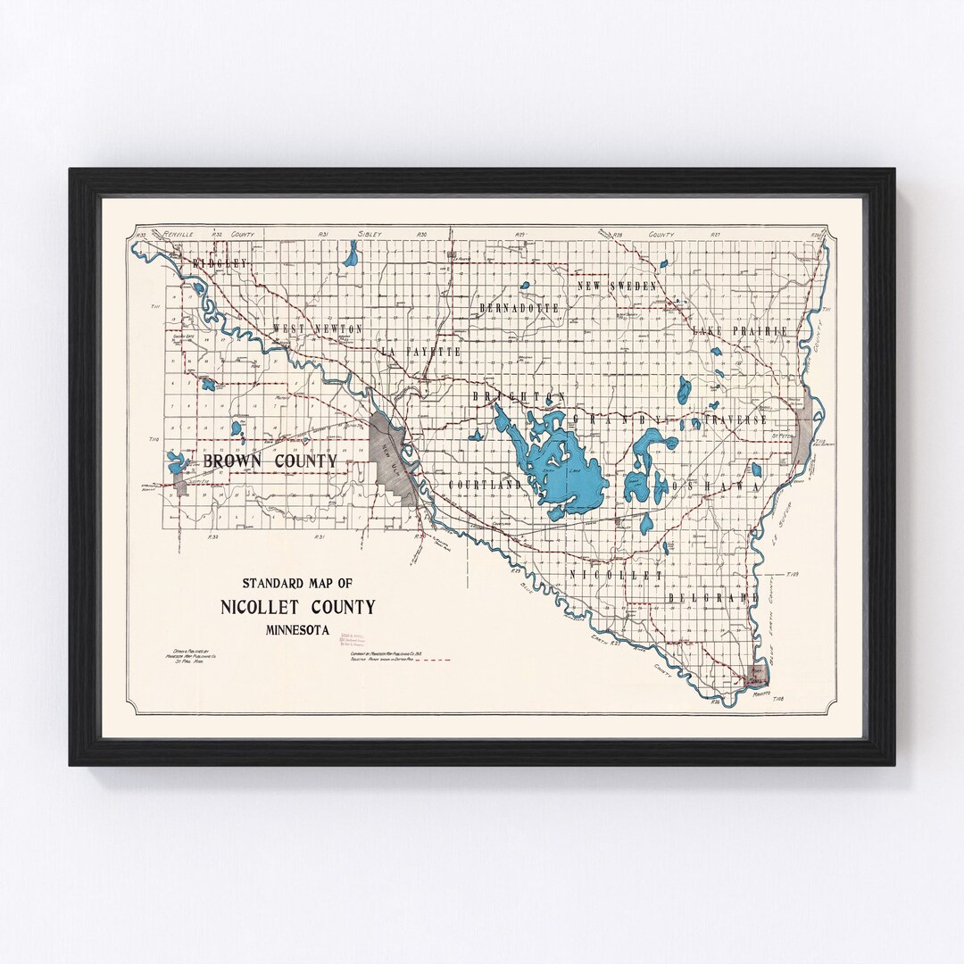 Nicollet County Map 1913, Vintage Nicollet County Map, Old Nicollet ...