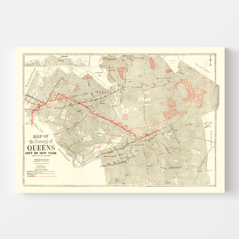 Queens Map 1937 Old Map of Queens New York Art Vintage Print - Etsy