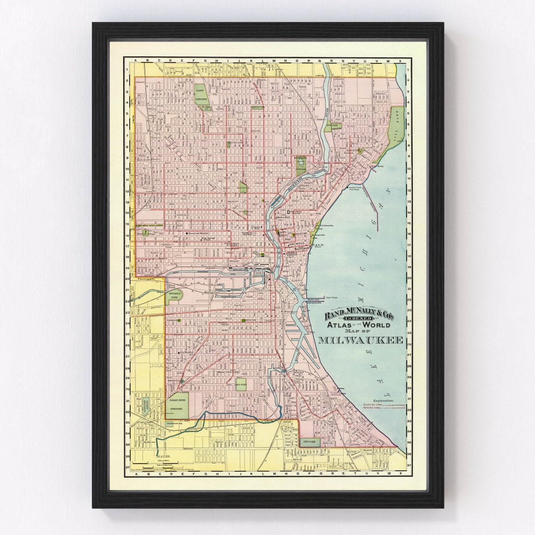 Milwaukee Map 1897, Vintage Milwaukee Map, Old Milwaukee Wisconsin Art, Wall Art Gift for ...