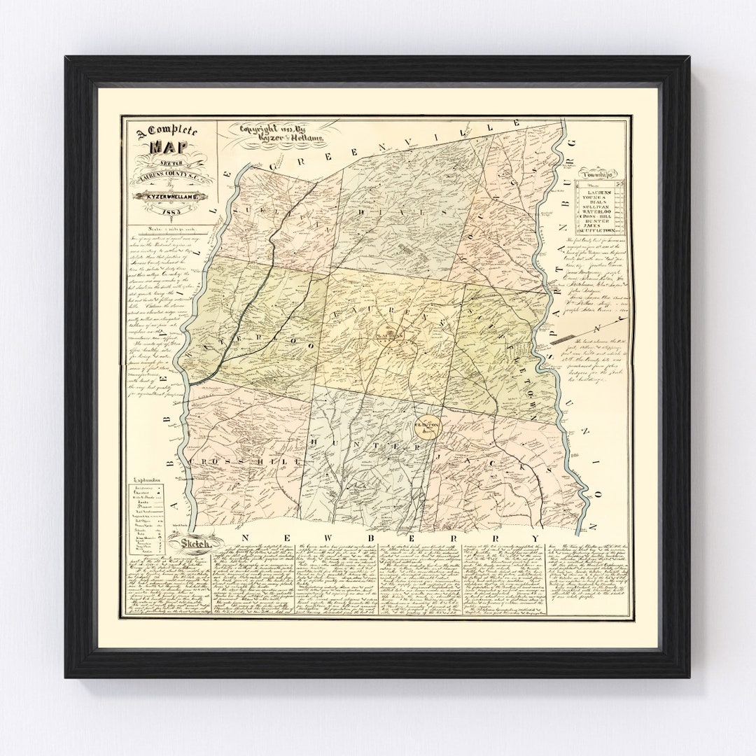 Laurens County South Carolina Map 1883 Old Map of Laurens County South ...