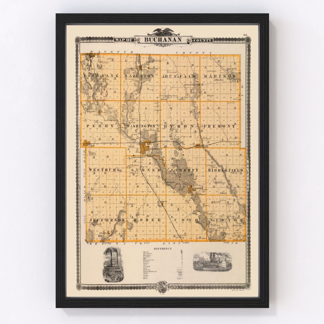 Buchanan County Map 1875, Vintage Buchanan County Map, Old Buchanan ...
