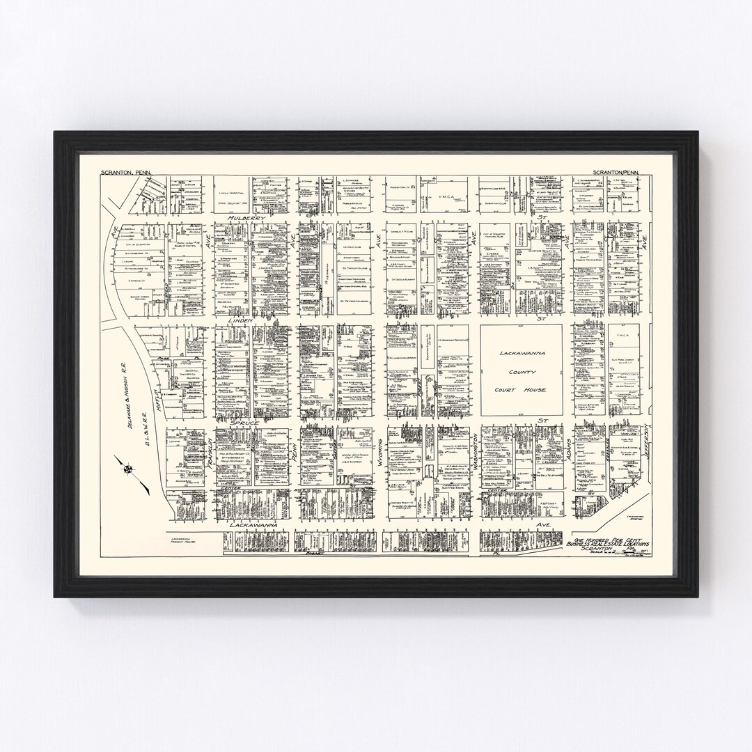 Scranton Map 1929 Old Map of Scranton Business Section Pennsylvania Art ...