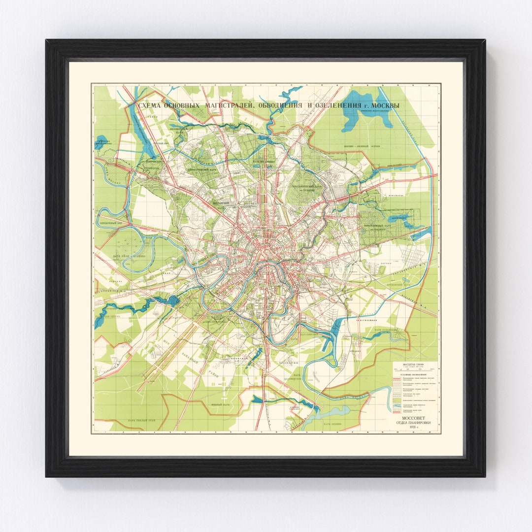 Moscow Map 1935 Old Map of Moscow Russia Art Vintage Print - Etsy