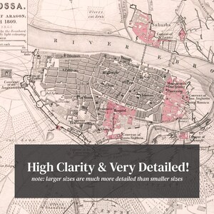 Siege of Saragossa Map 1809 Old Map of Siege of Saragossa Art Vintage ...