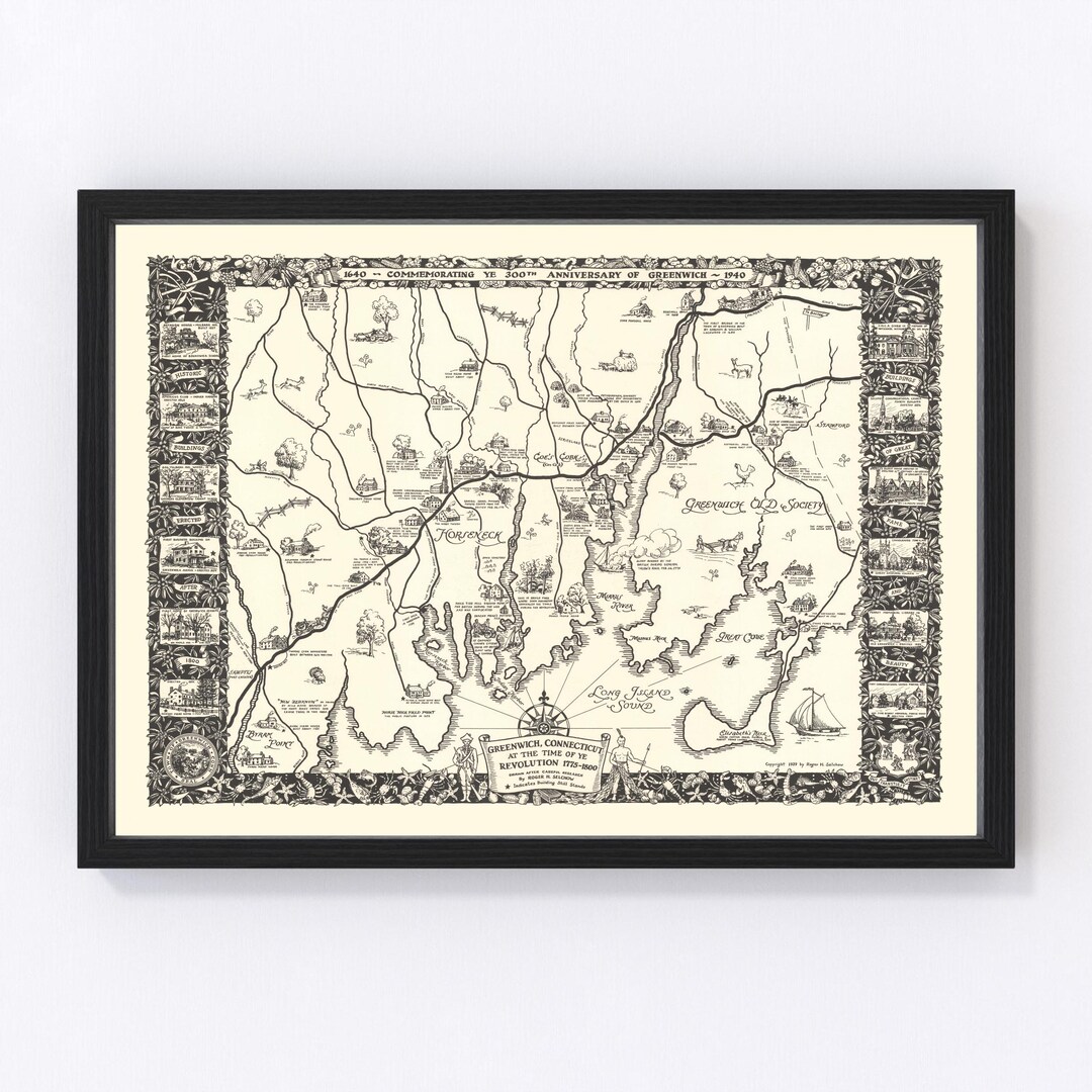 Greenwich Map 1939, Vintage Greenwich Map, Old Greenwich Connecticut ...