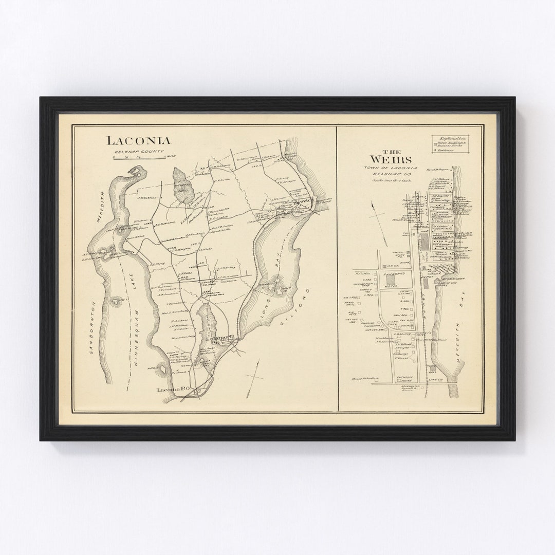 Laconia Map 1892 Old Map of Laconia New Hampshire Art Vintage Print ...