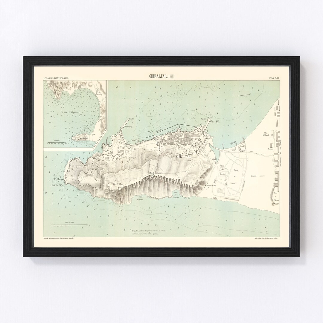 Gibraltar Map 1888, Vintage Gibraltar Map, Old Gibraltar Art, Wall Art ...