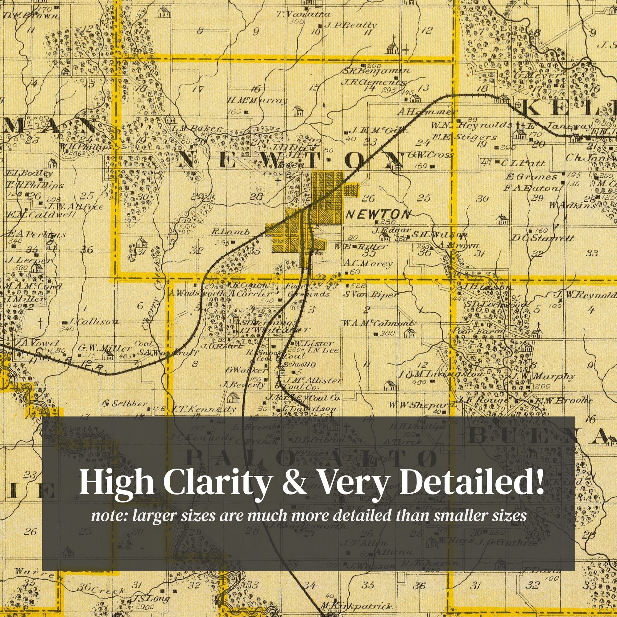 Jasper County IA Map 1875 Old Map of Newton Iowa Art Vintage - Etsy