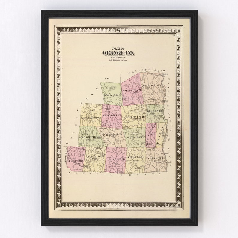 Orange County VT Map 1876 Old Map of Chelsea Vermont Art - Etsy