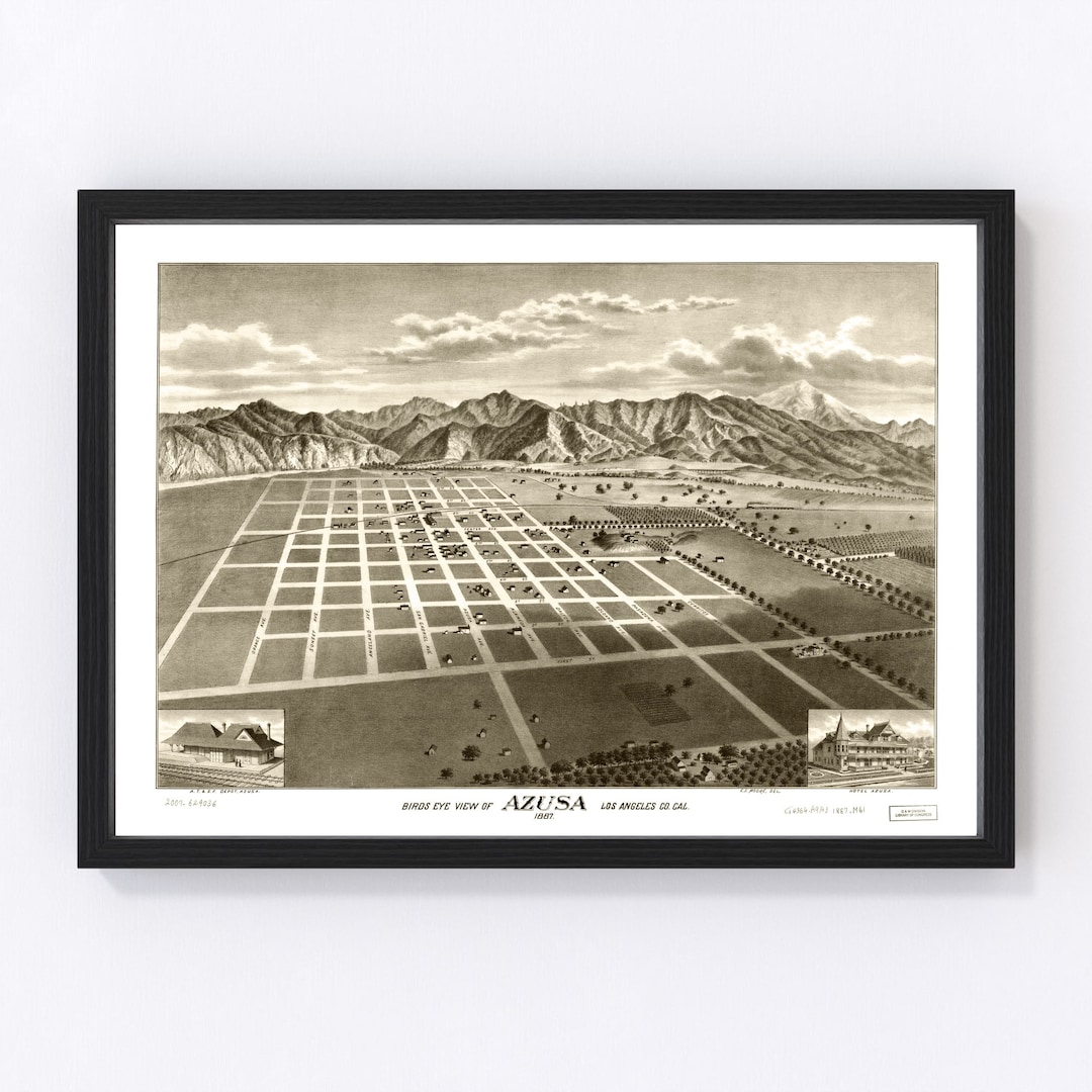 Azusa Map 1887, Vintage Azusa Map, Old Azusa California Art, Wall Art ...