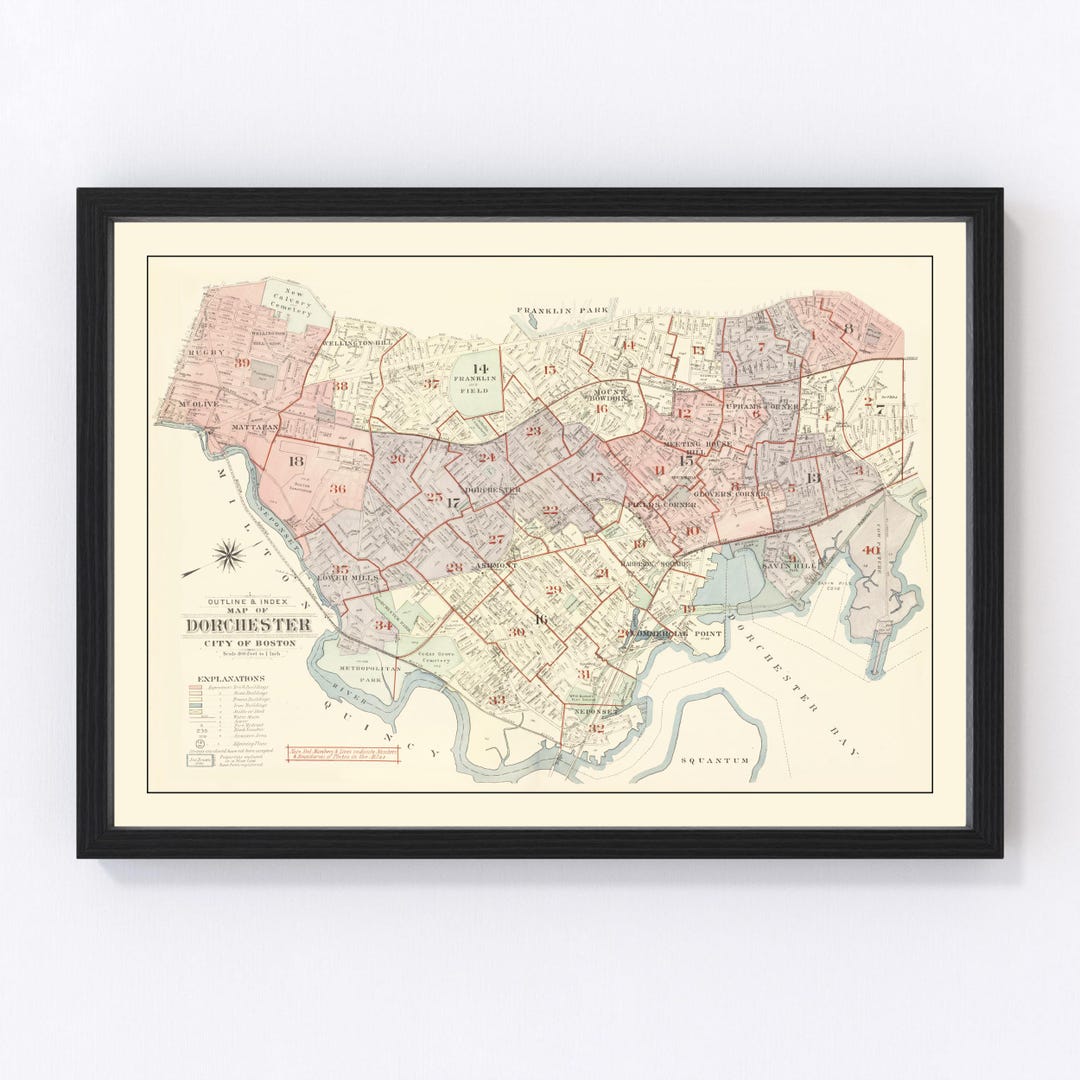 Dorchester Map 1933 Old Map of Dorchester Massachusetts Art Vintage ...