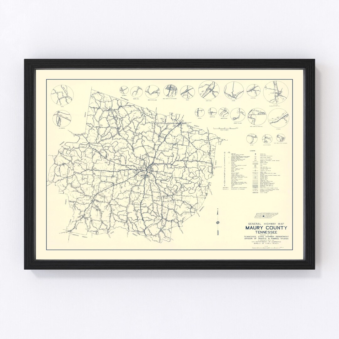 Maury County Map 1951, Vintage Maury County Map, Old Maury County ...