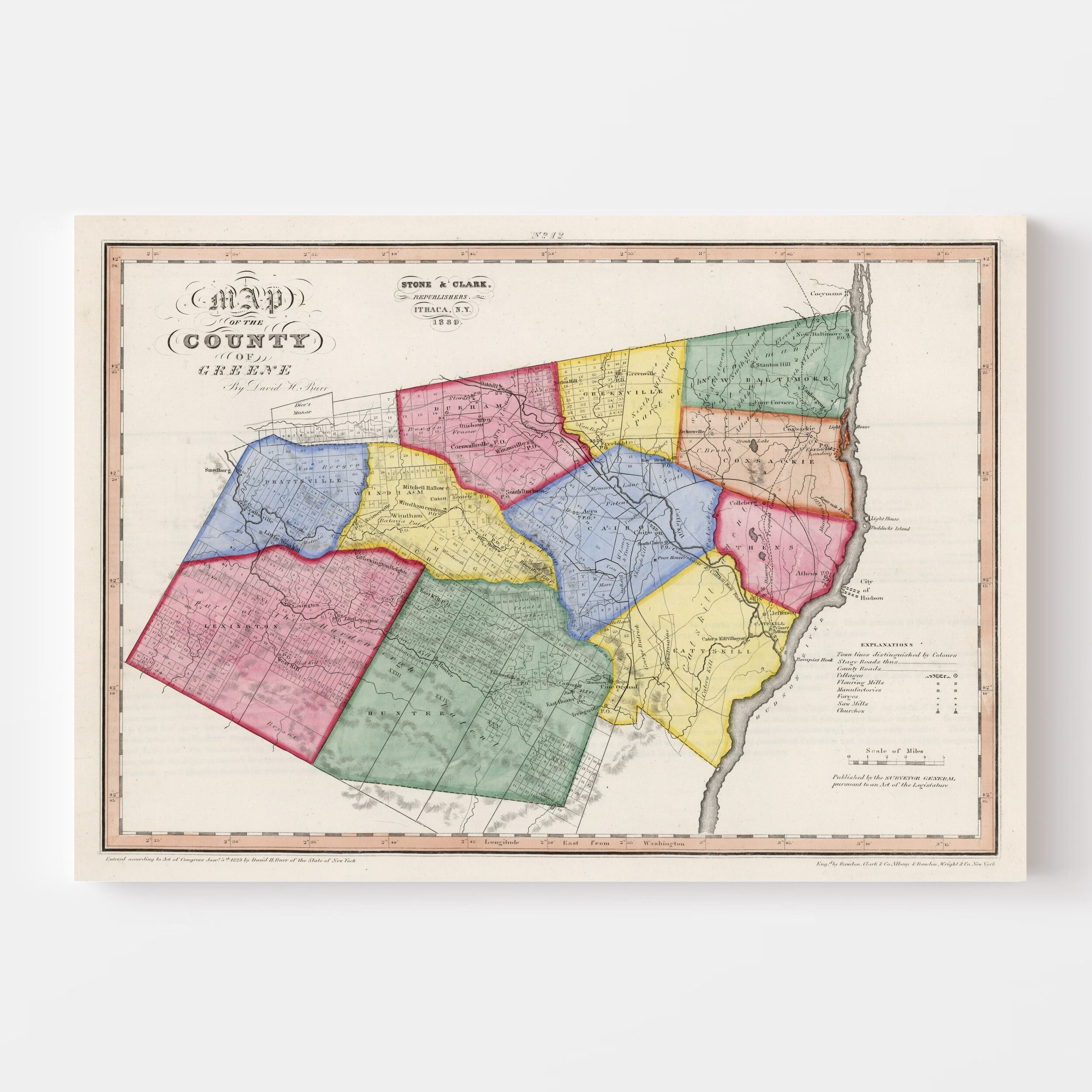Greene County NY Map 1839 Old Map of Catskill New York Art - Etsy Nederland