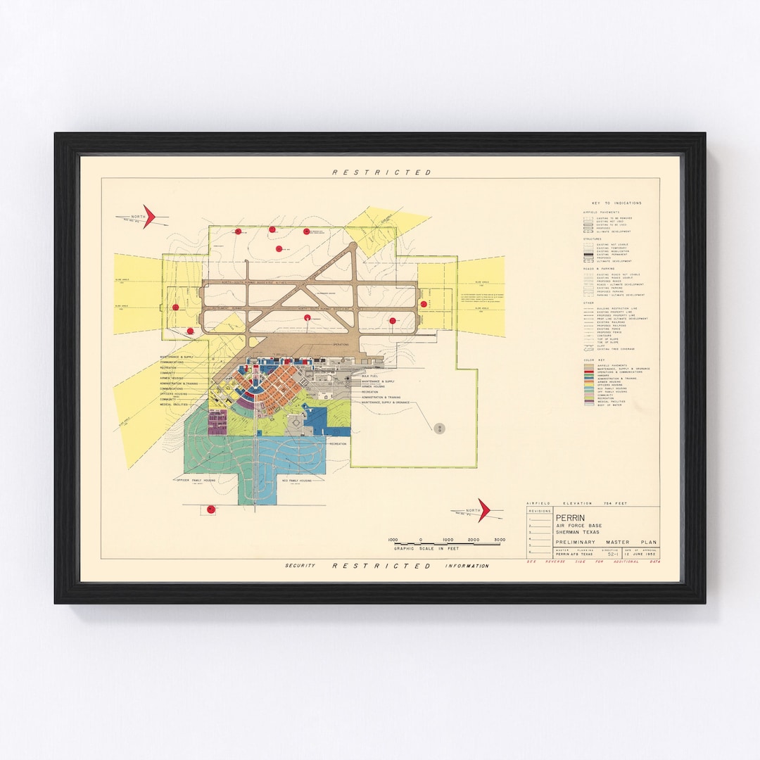 Perrin Air Force Base Map 1952 Old Map of Perrin Air Force Base Art ...
