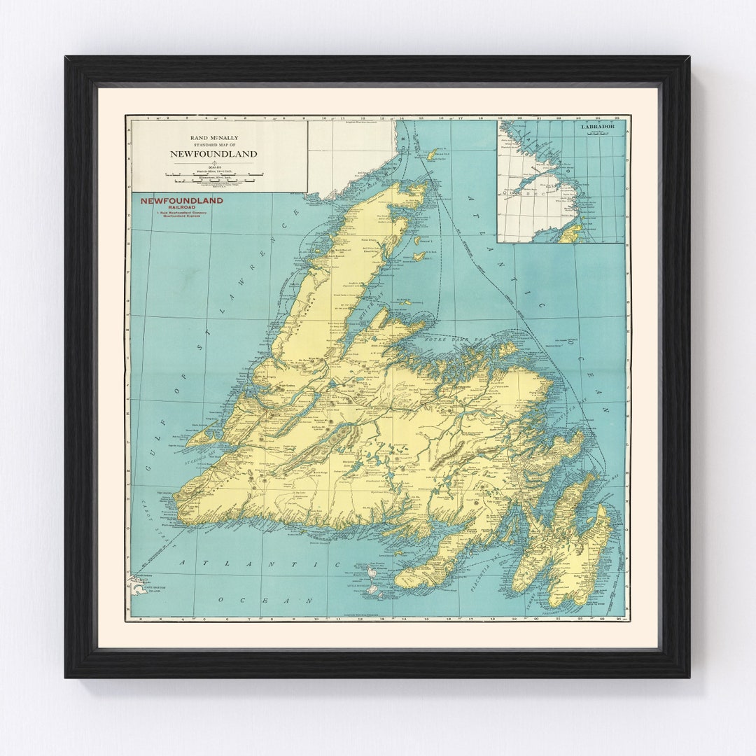 Newfoundland Canada Map 1924 Old Map of Newfoundland Canada Canada Art ...