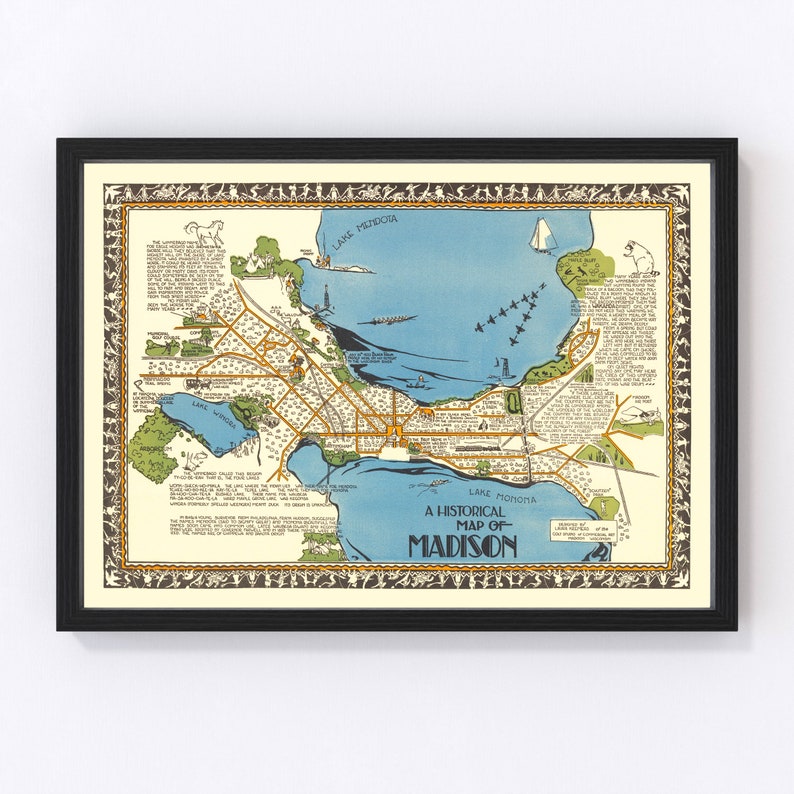 Madison Map 1924 - Old Map of Madison Wisconsin Art Vintage Print ...