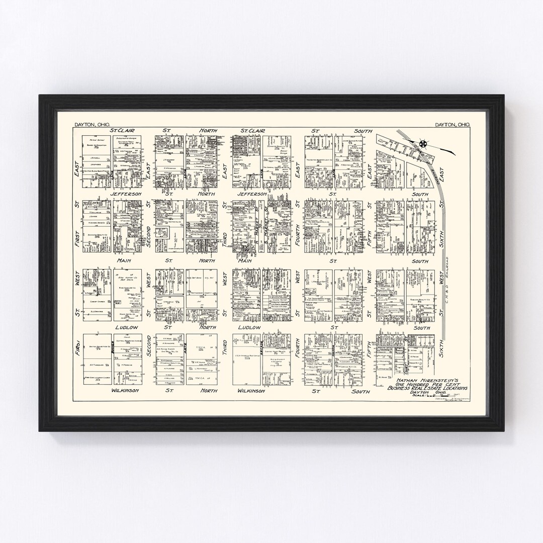 Dayton Map 1929 Old Map Of Dayton Business Section Ohio Art Vintage