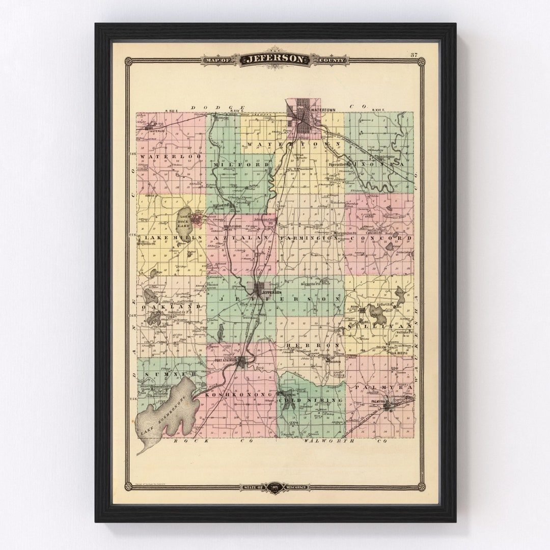Jefferson County Map 1878, Vintage Jefferson County Map, Old Jefferson ...