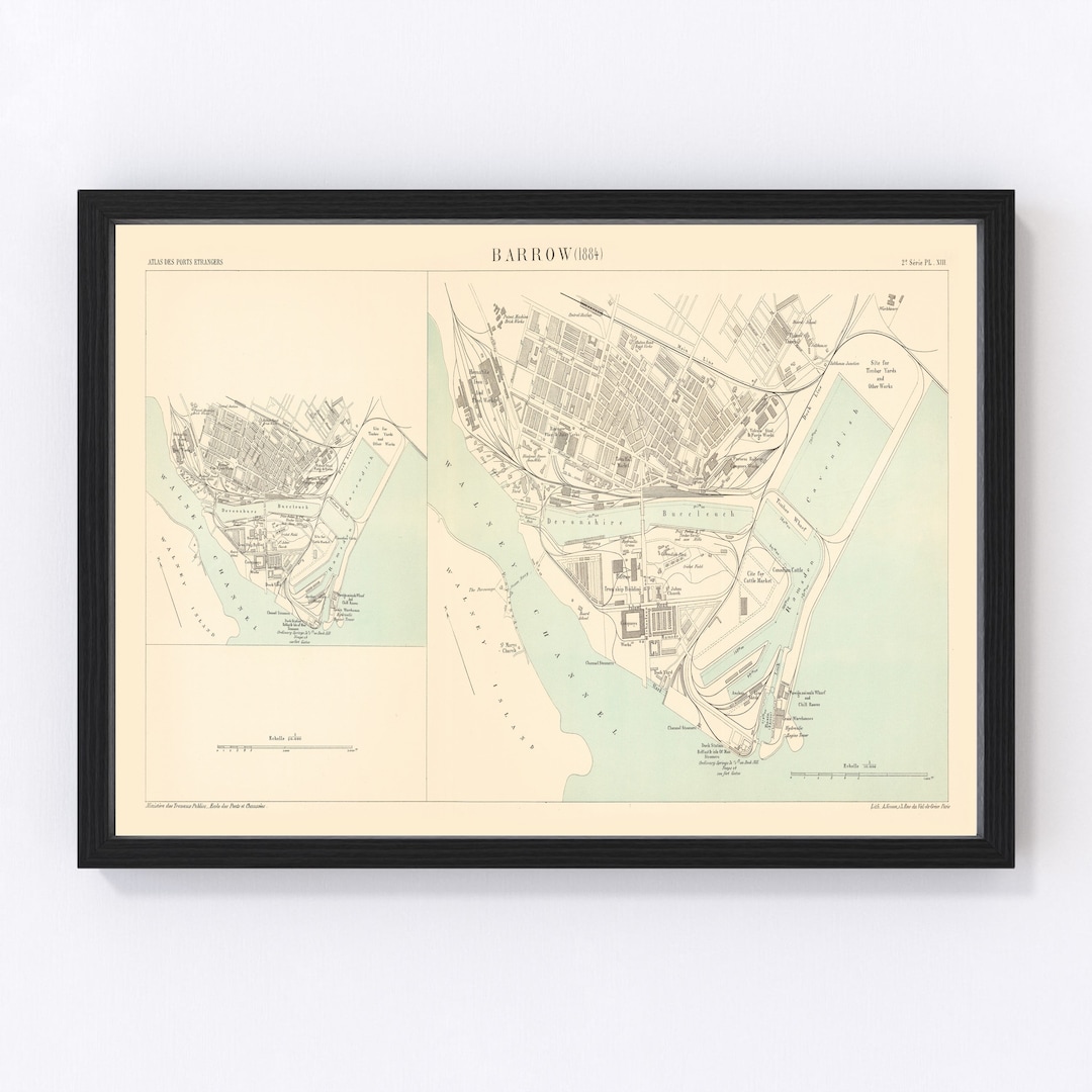 Barrow Map 1884 Old Map of Barrow England Art Vintage Print Framed Wall ...