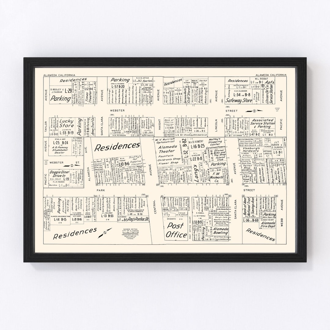Alameda Map 1952, Vintage Alameda Map, Old Alameda California Art, Wall ...