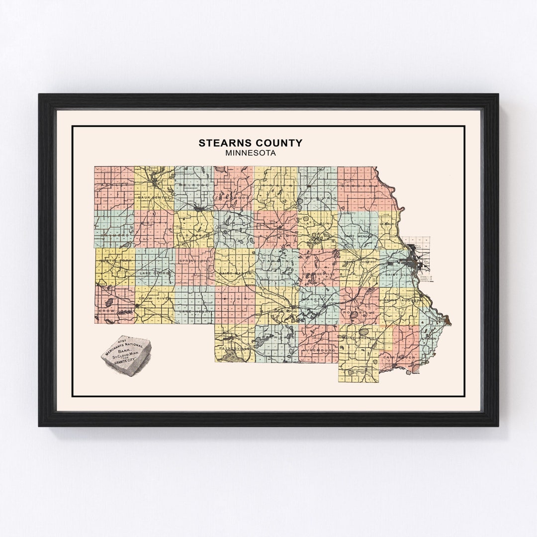 Stearns County Map 1907, Vintage Stearns County Map, Old Stearns County ...