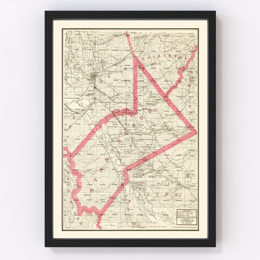 Stanislaus County Map 1914, Vintage Stanislaus County Map, Old ...