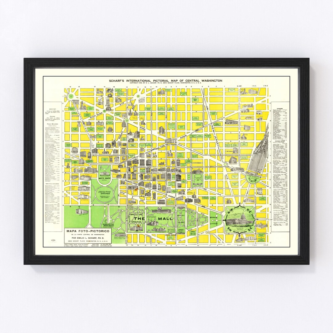 Washington DC Map 1919 Old Map of Washington DC Art Vintage Print ...