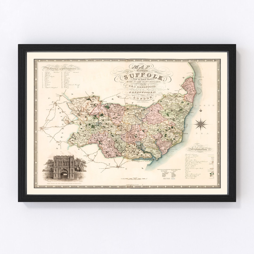 Suffolk England Map 1831 Old Map of Suffolk England England Art Vintage ...