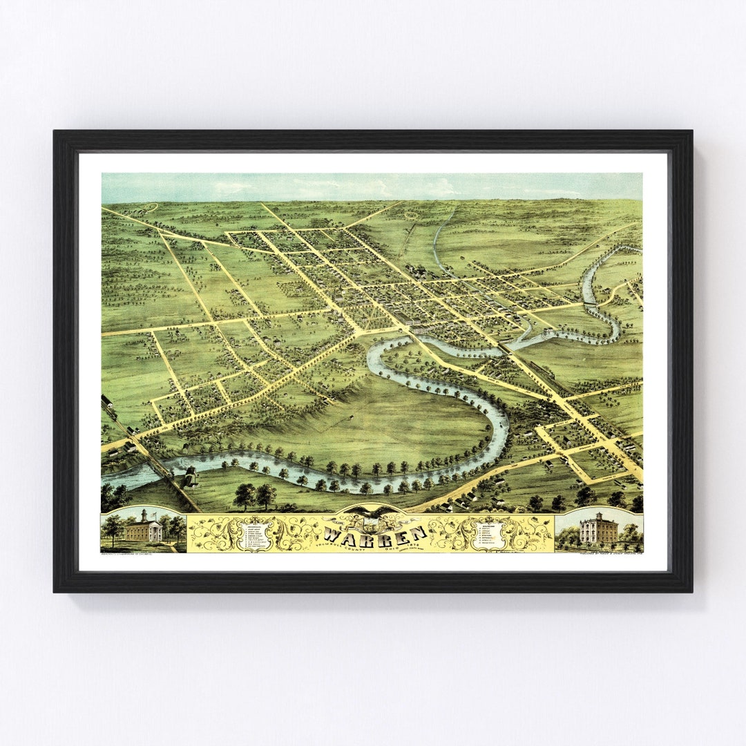 Warren Map 1870, Vintage Warren Map, Old Warren Ohio Art, Wall Art Gift ...