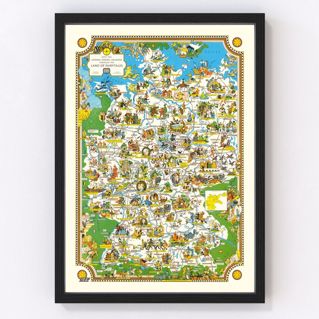 Germany Map 1960 - Old Map of Germany Art Print Framed Wall Art Vintage ...