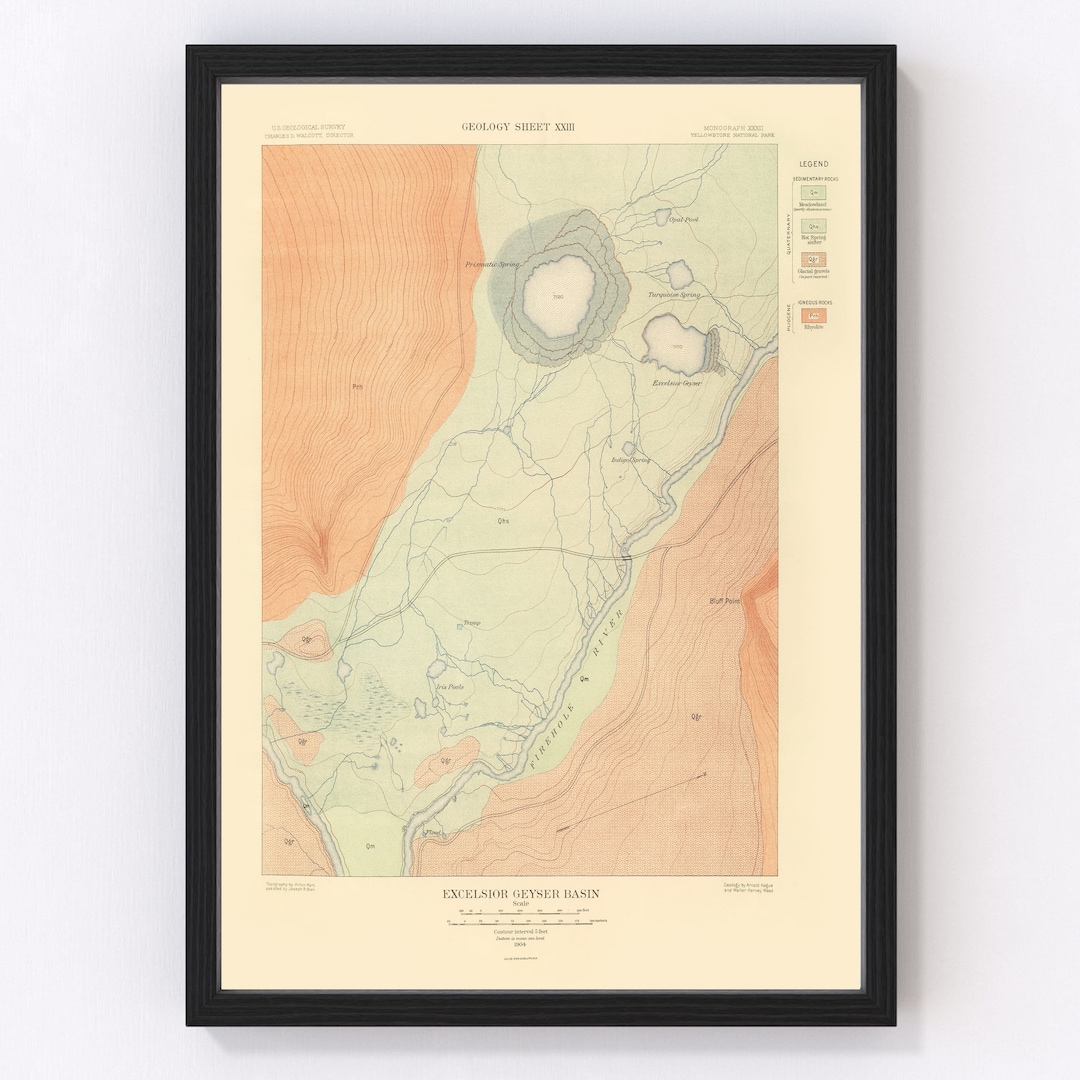 Excelsior Geyser Basin Map 1904, Vintage Excelsior Geyser Basin Map ...