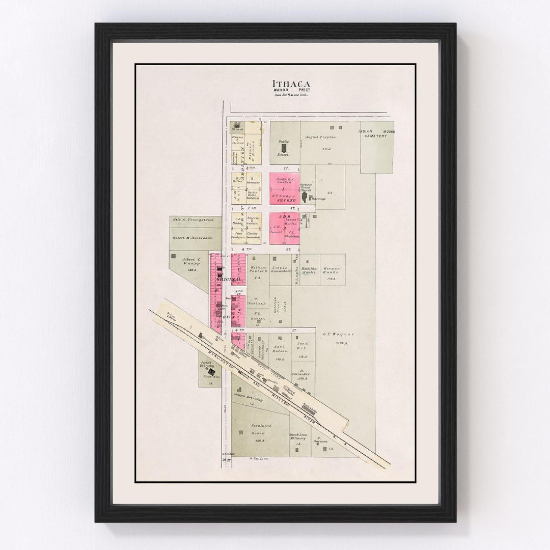 Ithaca Map 1907, Vintage Ithaca Map, Old Ithaca Nebraska Art, Wall Art ...