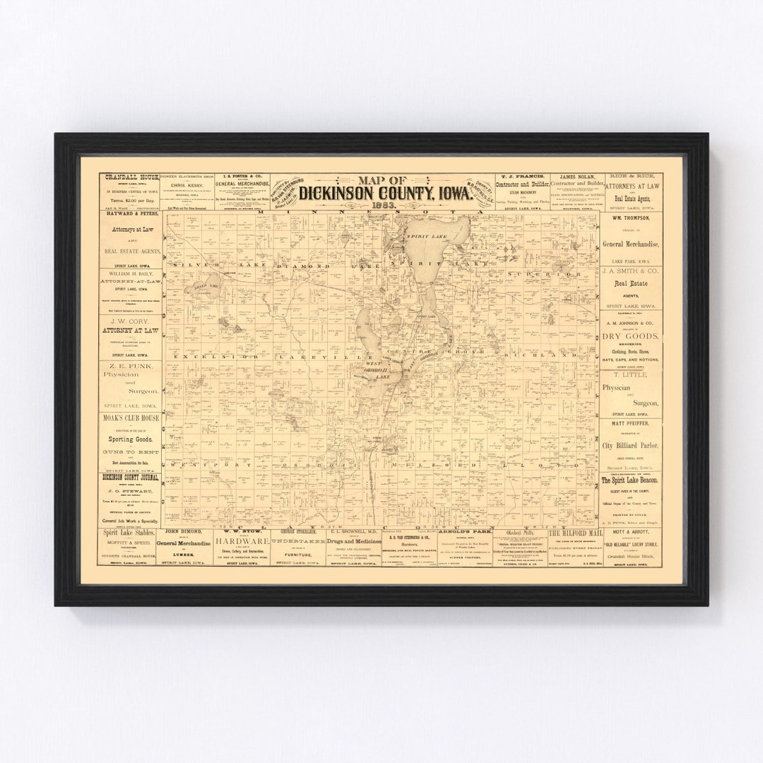 Dickinson County Map 1883, Vintage Dickinson County Map, Old Dickinson ...