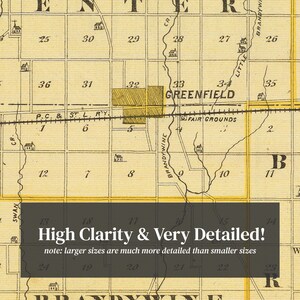 Hancock County IN Map 1876 - Old Map of Greenfield Indiana Art Vintage ...