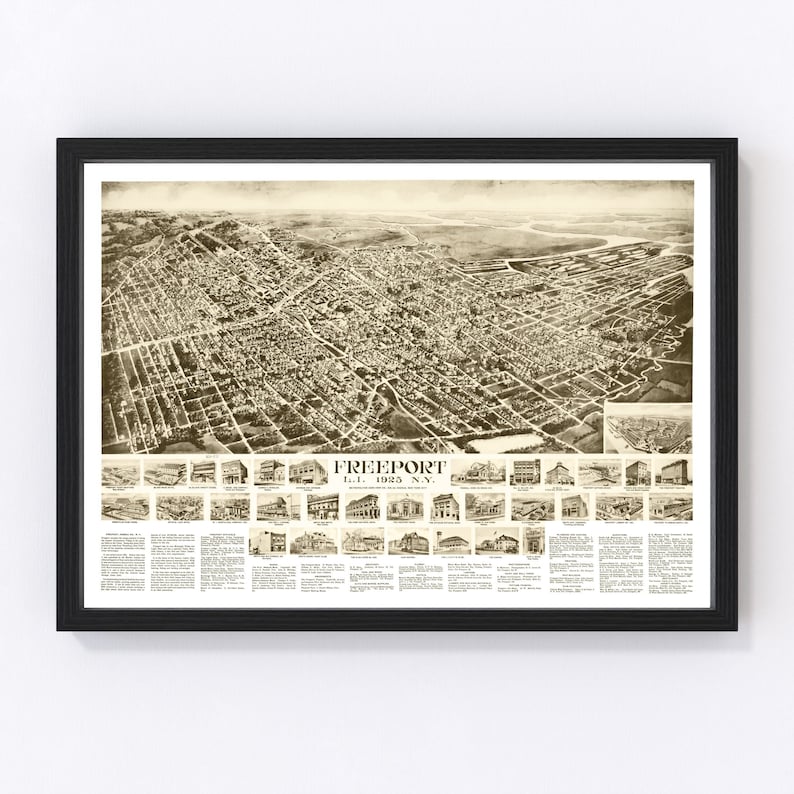 Freeport Map 1925, Vintage Freeport Map, Old Freeport New York Art ...