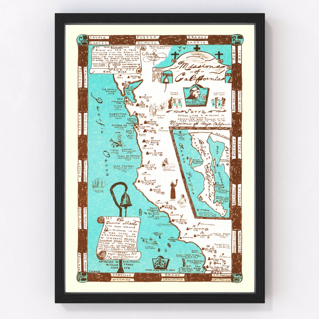 California Map 1954 Old Map of California Art Vintage Print Framed Wall ...