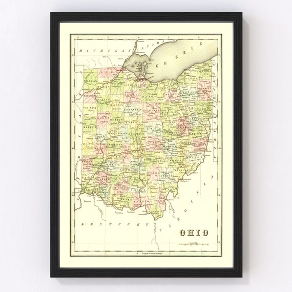 Ohio Map 1838 Old Map of Ohio Art Vintage Print Framed Wall - Etsy
