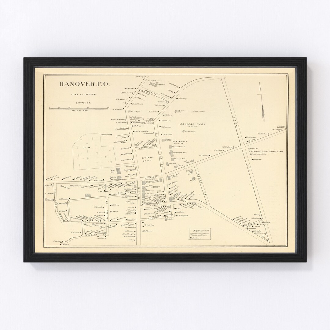 Hanover Map 1892 Old Map of Hanover New Hampshire Art Vintage Print ...