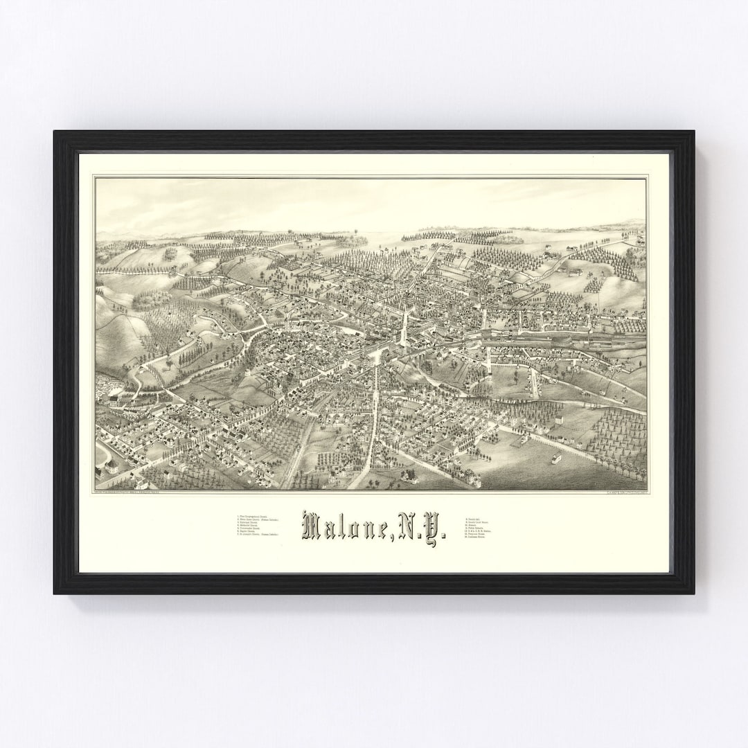 Malone Map 1886 Old Map of Malone New York Art Vintage Print Framed ...