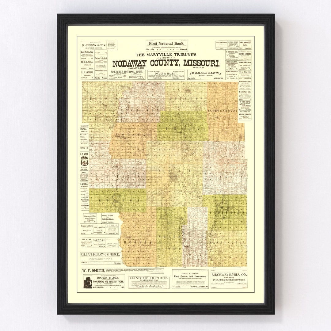 Nodaway County Map 1906, Vintage Nodaway County Map, Old Nodaway County ...