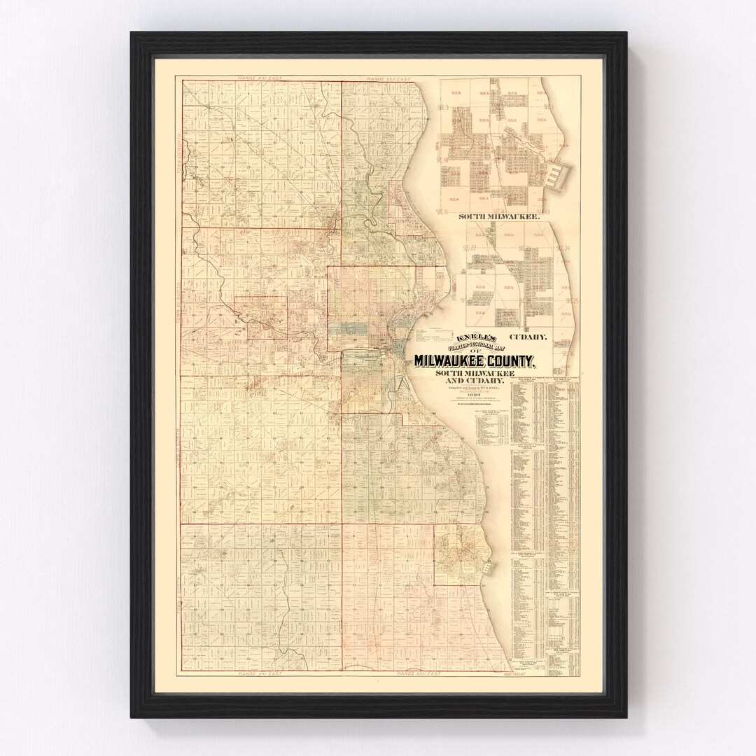 Milwaukee County Map 1893, Vintage Milwaukee County Map, Old Milwaukee County Wisconsin Art ...