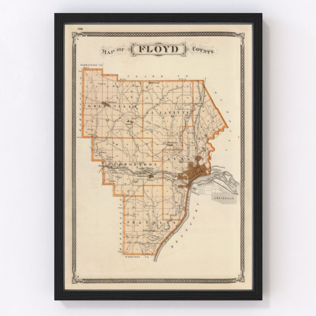 Floyd County Map 1876, Vintage Floyd County Map, Old Floyd County ...