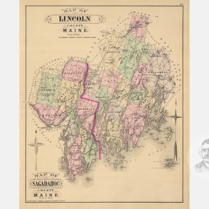 Vintage Lincoln County ME Map 1885 Old Maine Map Historical | Etsy