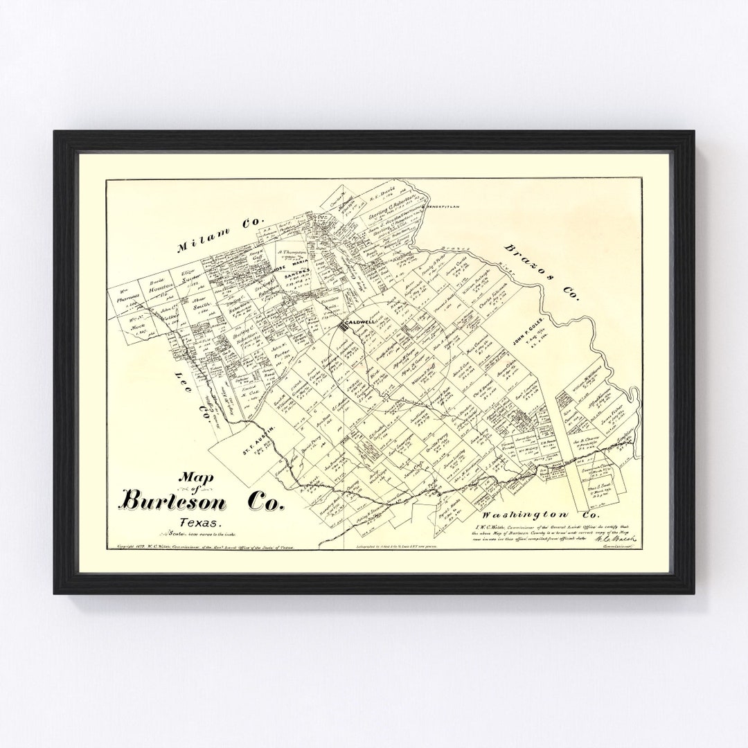 Burleson County Texas Map 1879 Old Map of Burleson County Texas Art ...