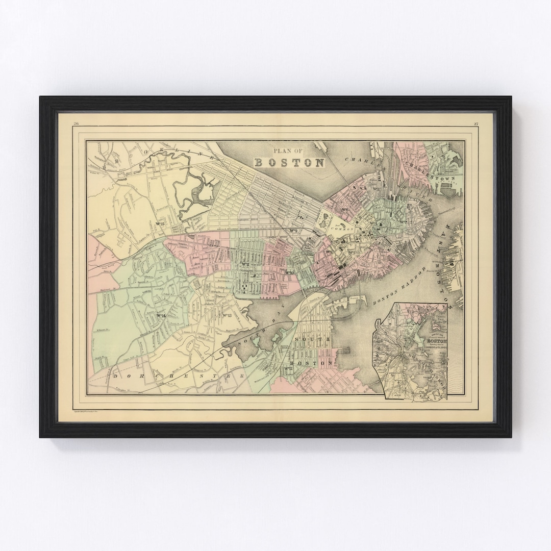 Boston Map 1886 - Old Map of Boston Massachusetts Art Vintage Print ...