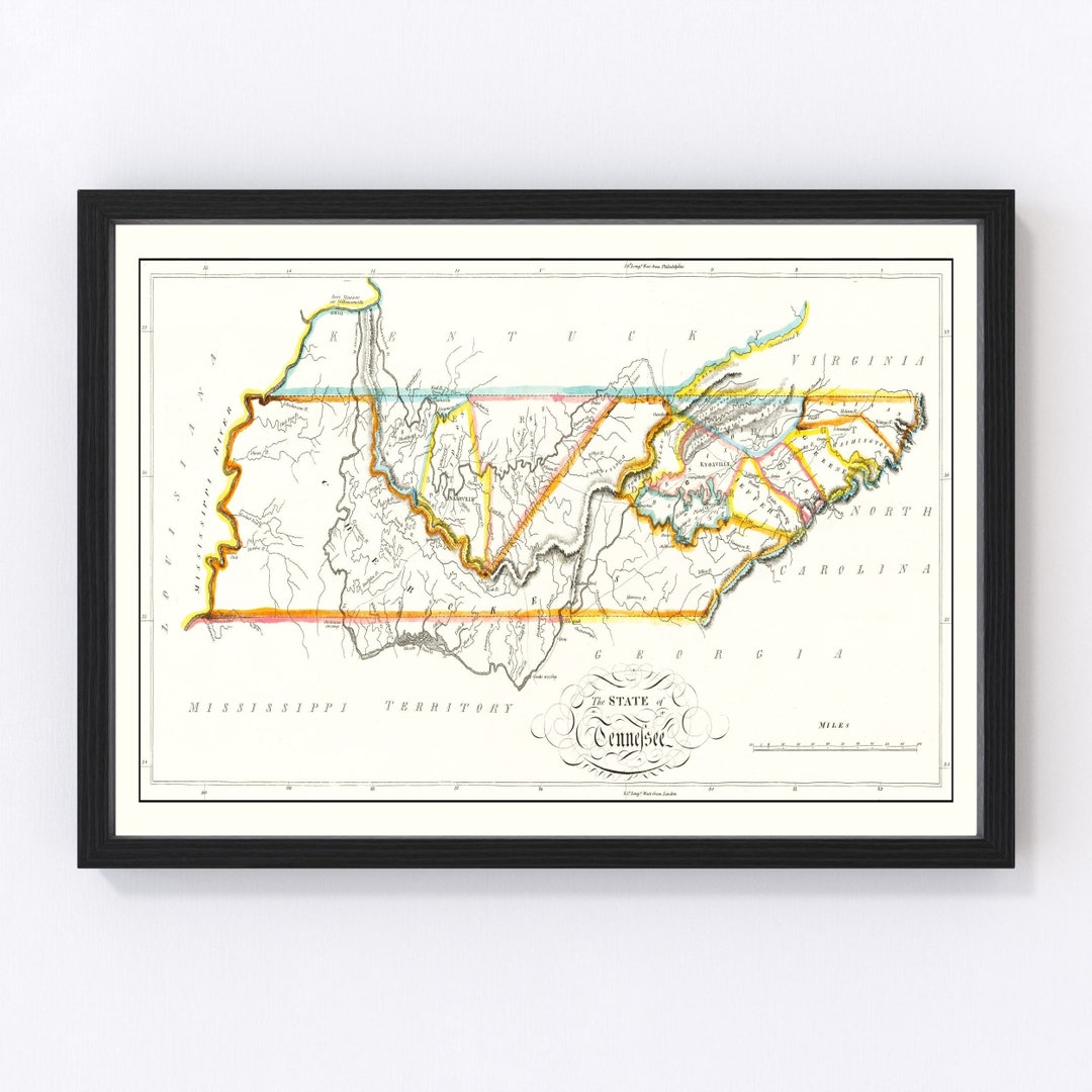 Tennessee Map 1814 Old Map of Tennessee Art Vintage Print Framed Wall ...