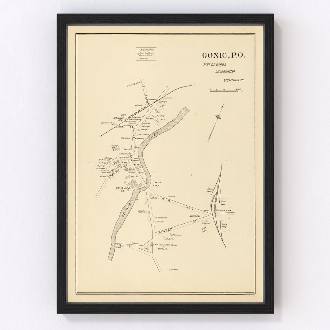 Gonic Map 1892, Vintage Gonic Map, Old Gonic New Hampshire Art, Wall ...